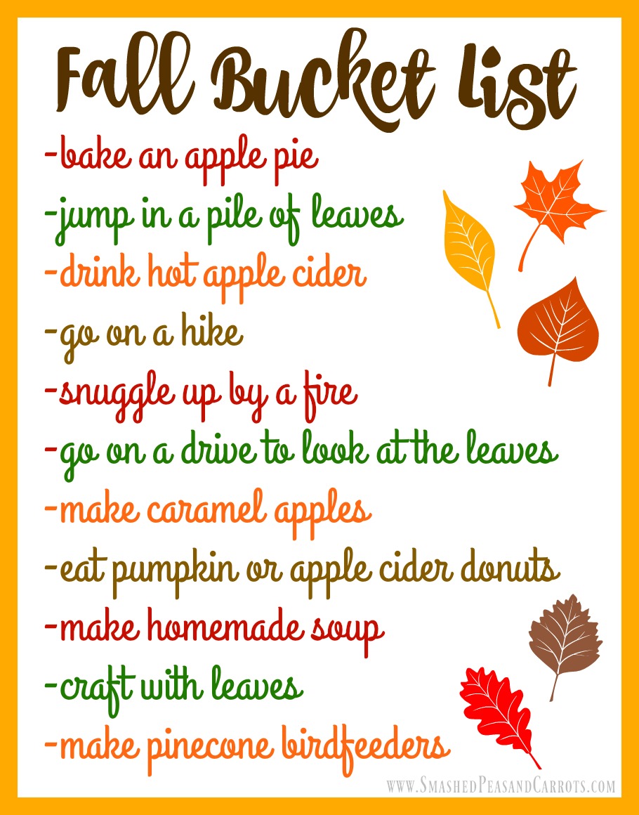 Fall Bucket List Free Printable Smashed Peas Carrots